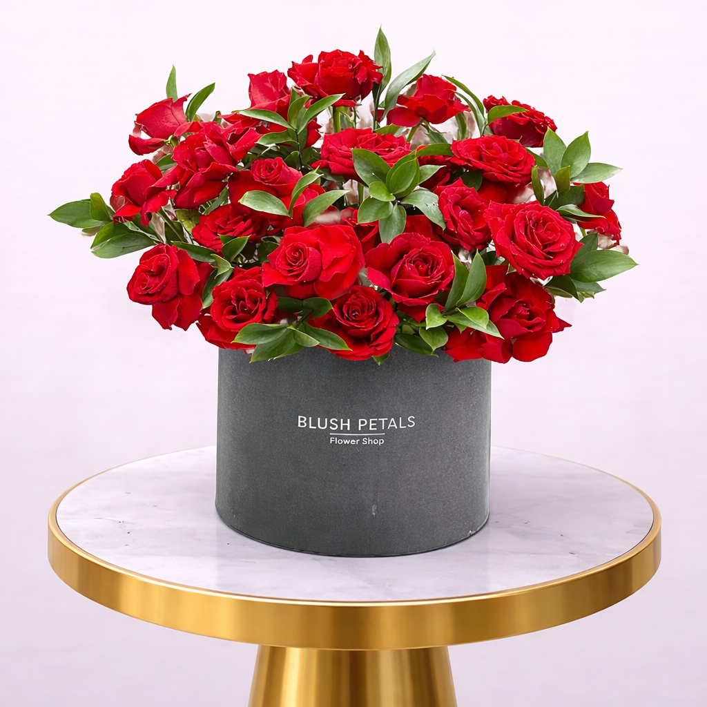Twilight Embrace – 25 Red Roses in Luxury Black Box | Dubai Delivery ...